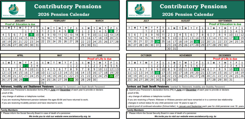 Pension Calendars - Social Security Board, Belize